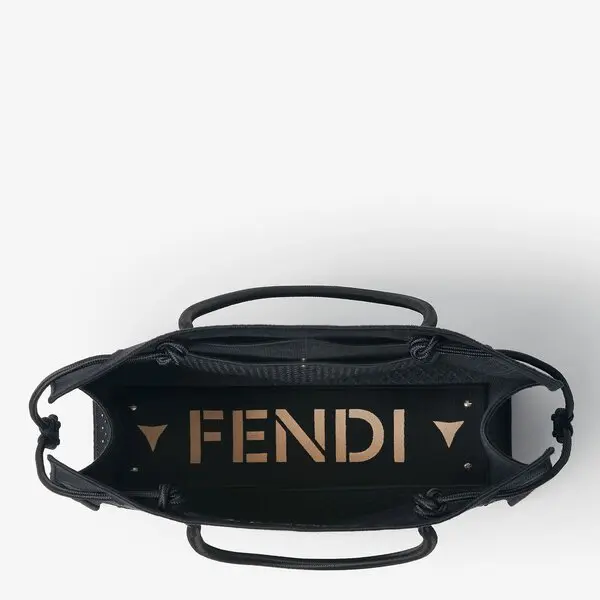 Fendi Magic Shopper Large Black Embroidered Fabric Shopper With Mirrors